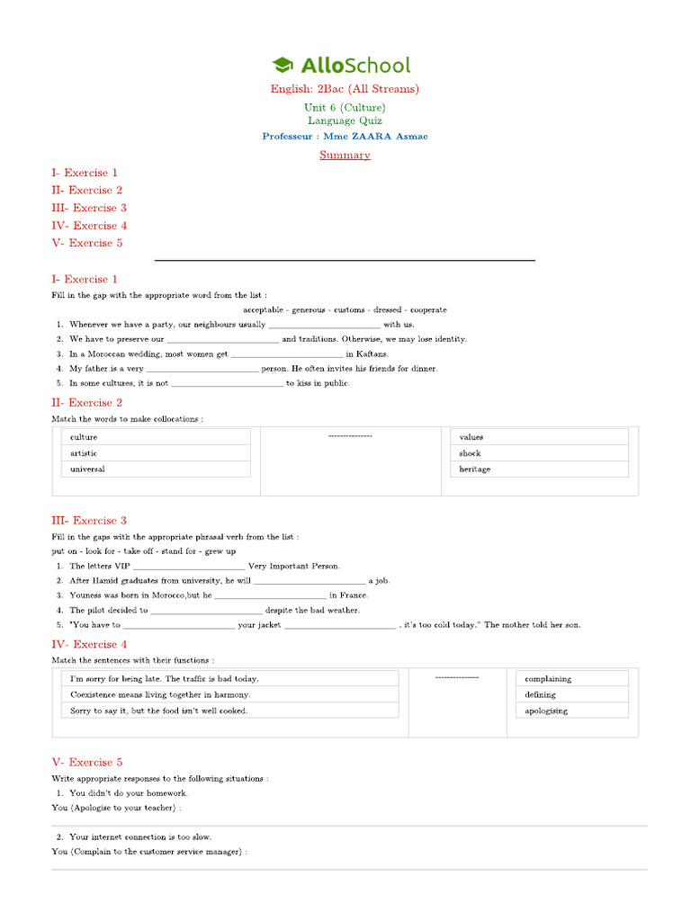 Language Quiz 6 10 | PDF