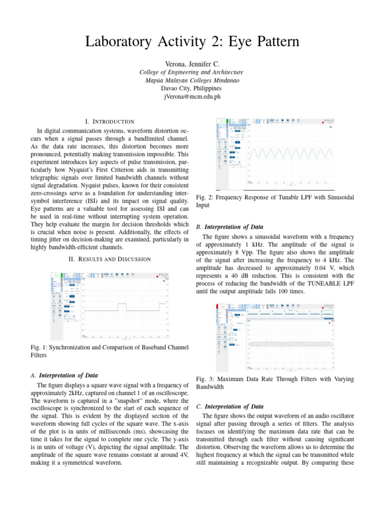 Laboratory Activity 2 - Eye Pattern | PDF | Bandwidth (Signal Processing) | Amplitude