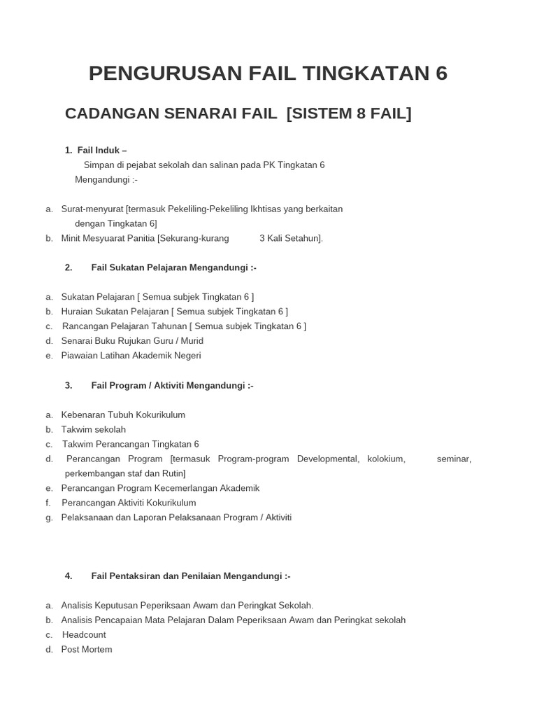 Pengurusan Fail Tingkatan 6 | PDF
