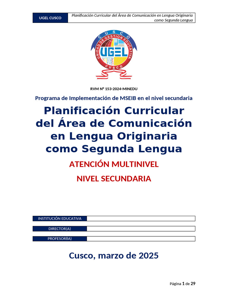 PLANIFICACIÓN CURRICULAR ANUAL_NIVEL SECUNDARIA_SEGUNDA LENGUA_EIB 2025 | PDF | Multilingüismo ...