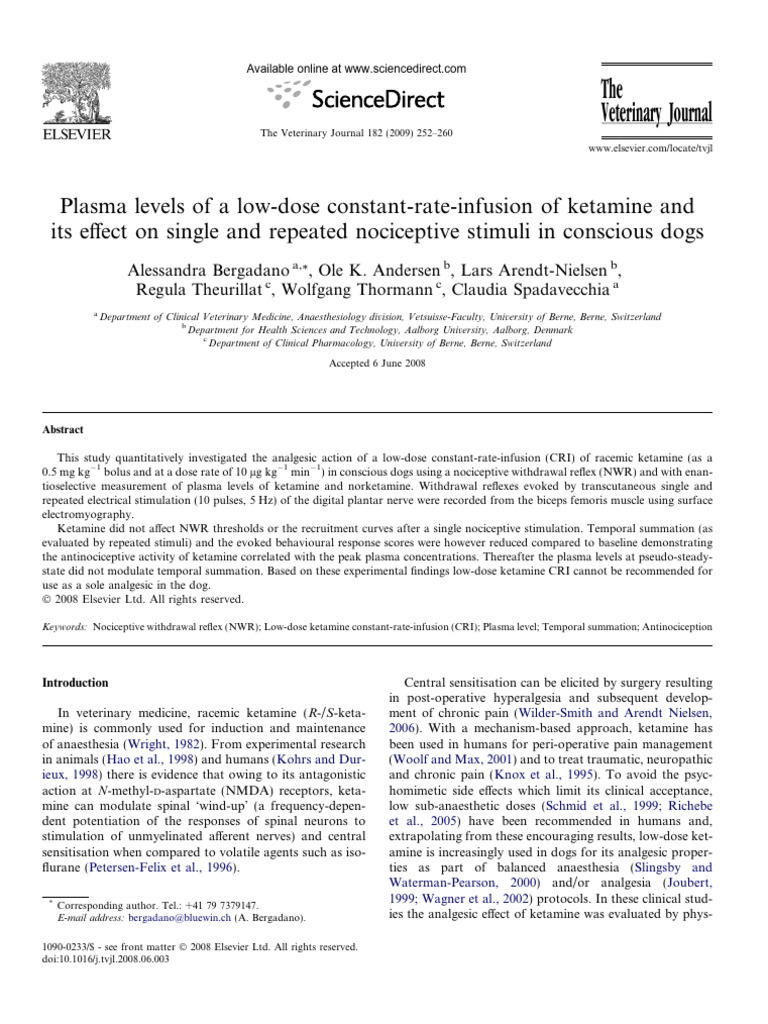 Plasma Levels of A Low-Dose Constant-rate-Infusion of Ketamine and ...
