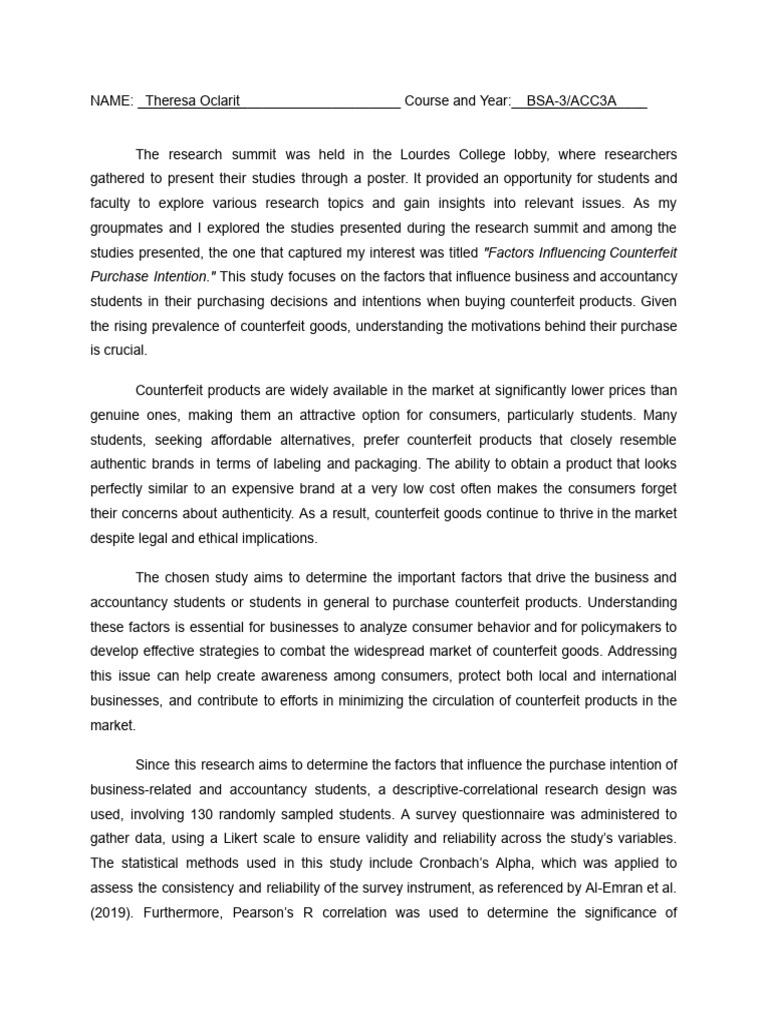 Oclarit - Reaction On Research Poster Presentation 2025 | PDF | Survey Methodology | Counterfeit