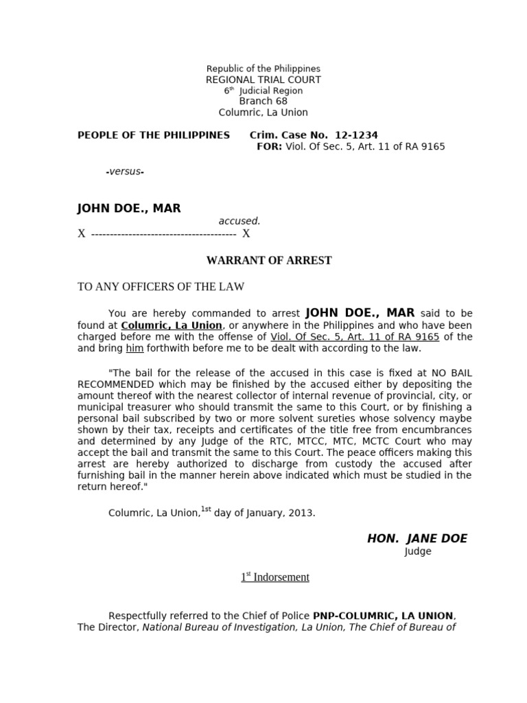 373190068 5 Warrant Of Arrest Pdf Bail Government