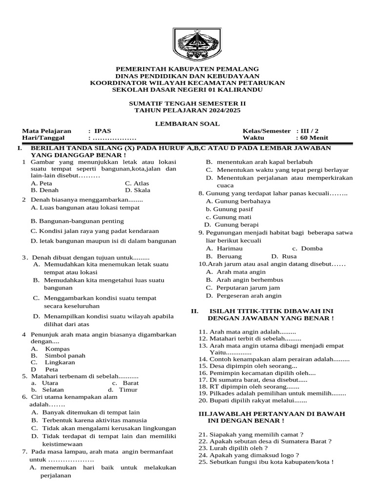 Soal STS 2 Ipas KLS 3 SMT 2 TP 2024 2025 Baru | PDF