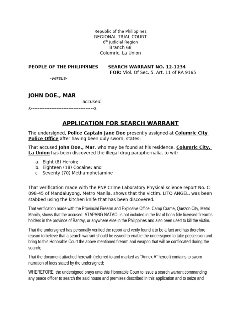 Application For Search Warrant | PDF | Search Warrant | Justice
