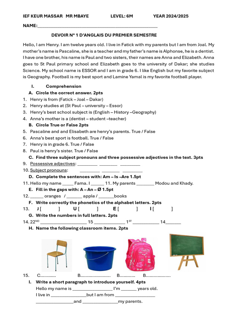 Devoir Anglais 6 Ème | PDF