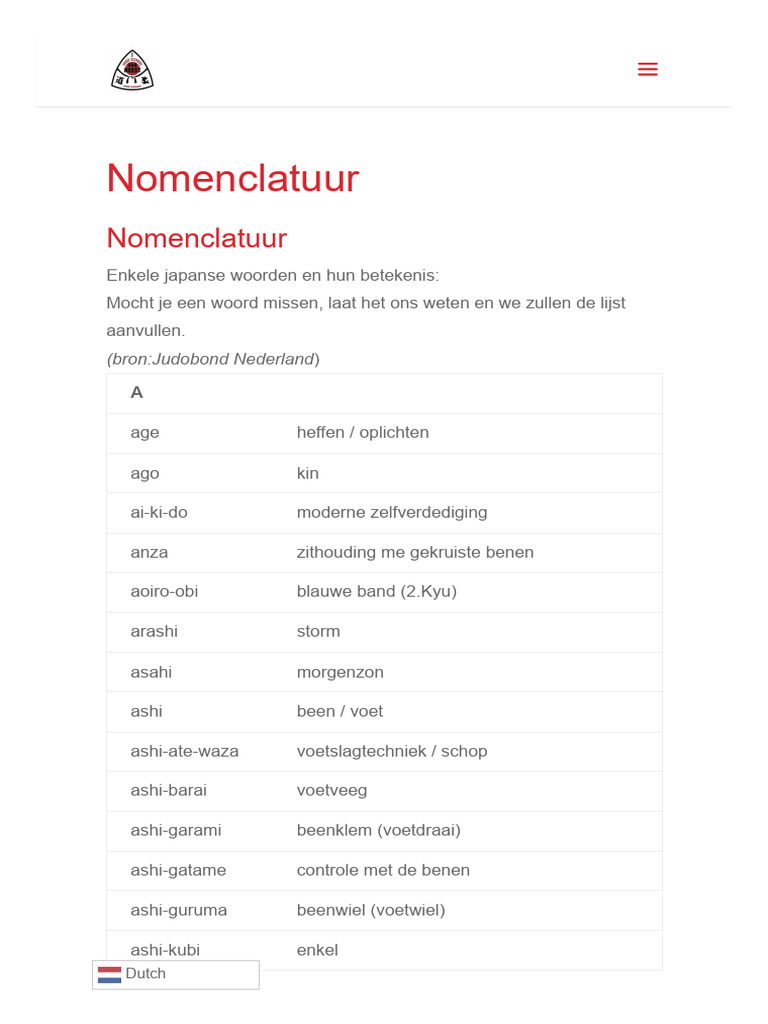 Nomenclatuur - Judoschool Van Heest | PDF