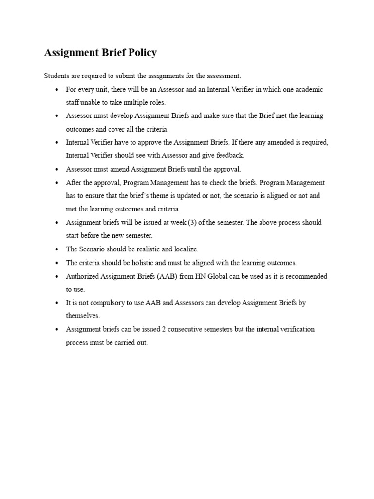 Assignment Brief Policy | PDF