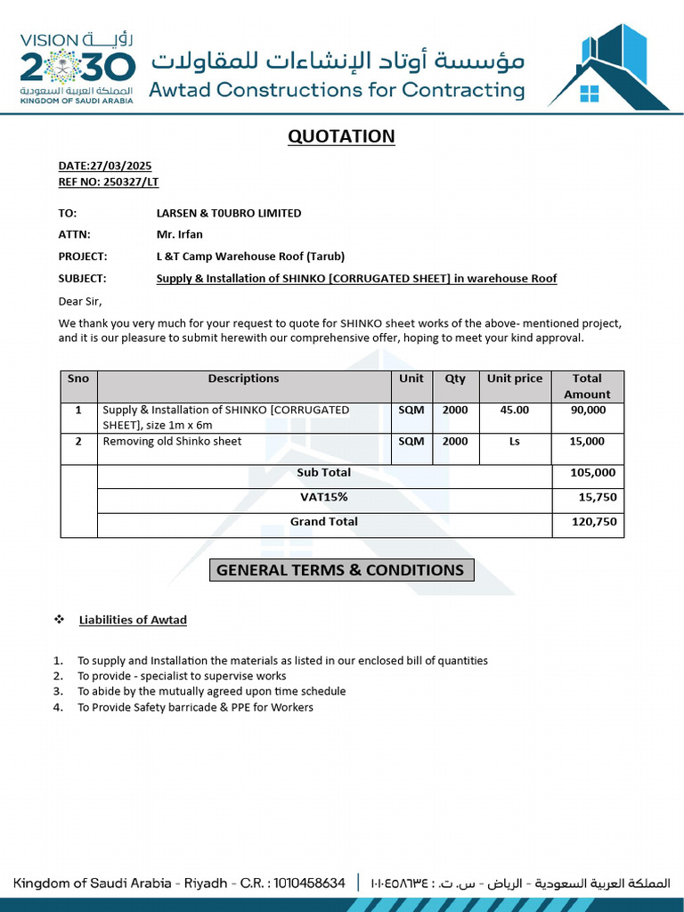 L&T Warehouse Shinko Sheet Work | PDF