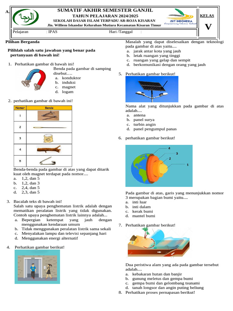 soal SAS ganjil ipas kelas 5 KUMER-2 | PDF