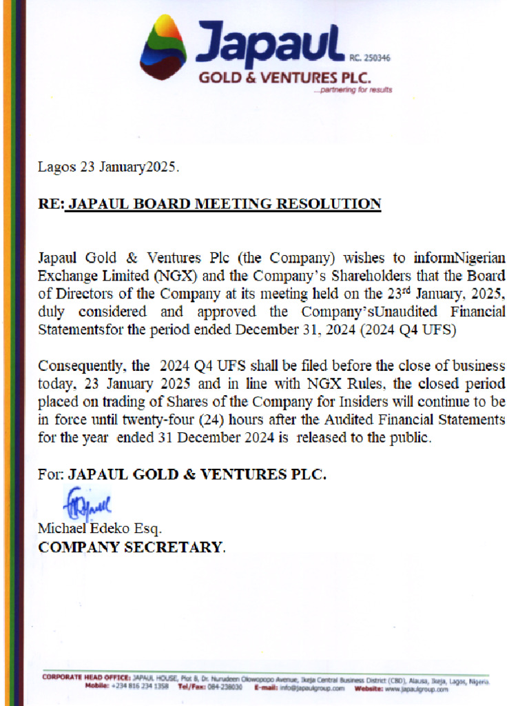 Japaul Plc Corporate Notice | PDF