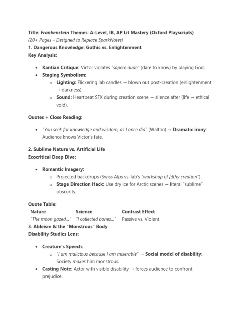 Frankenstein Themes Advanced PDF | PDF