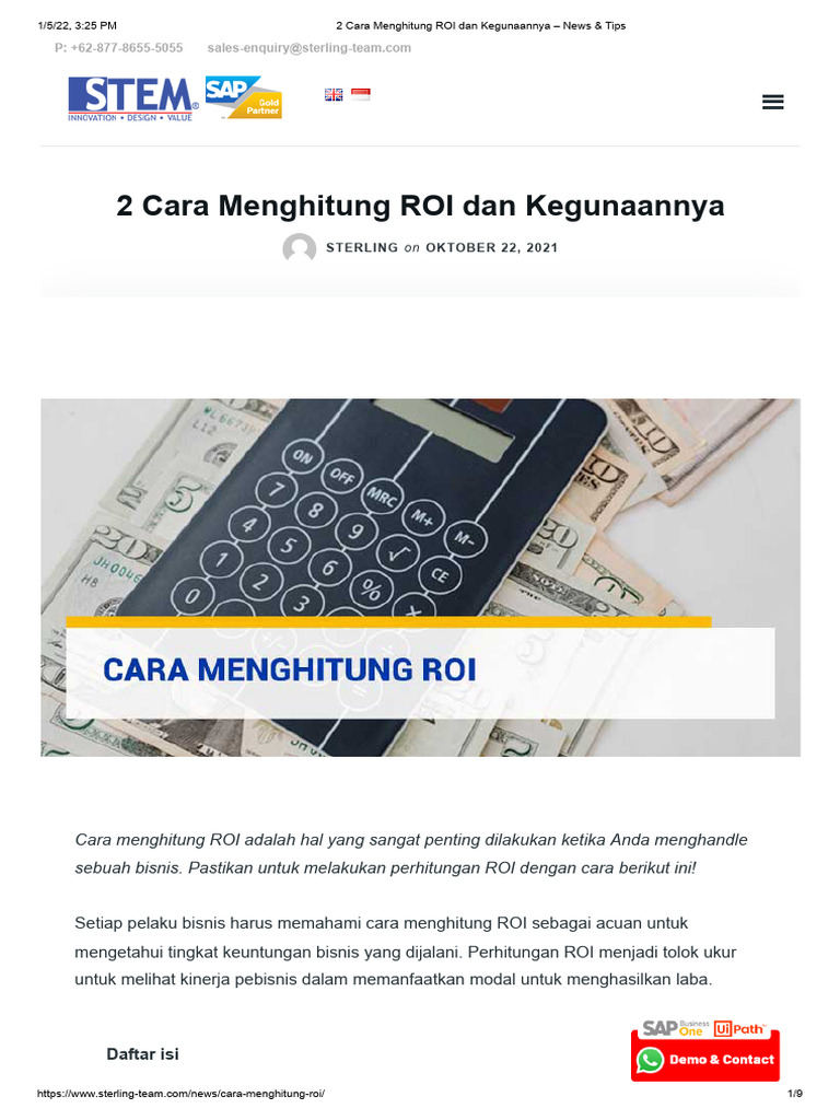 2 Cara Menghitung ROI Dan Kegunaannya - News & Tips | PDF