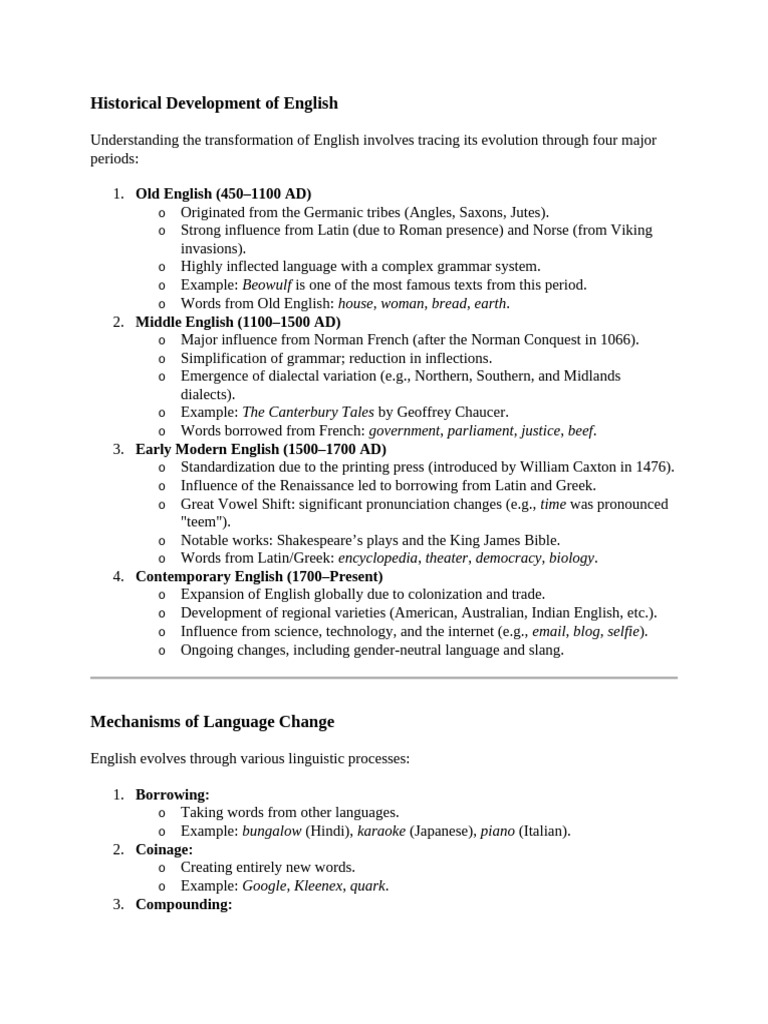 Historical Development of English | PDF | English Language | Languages
