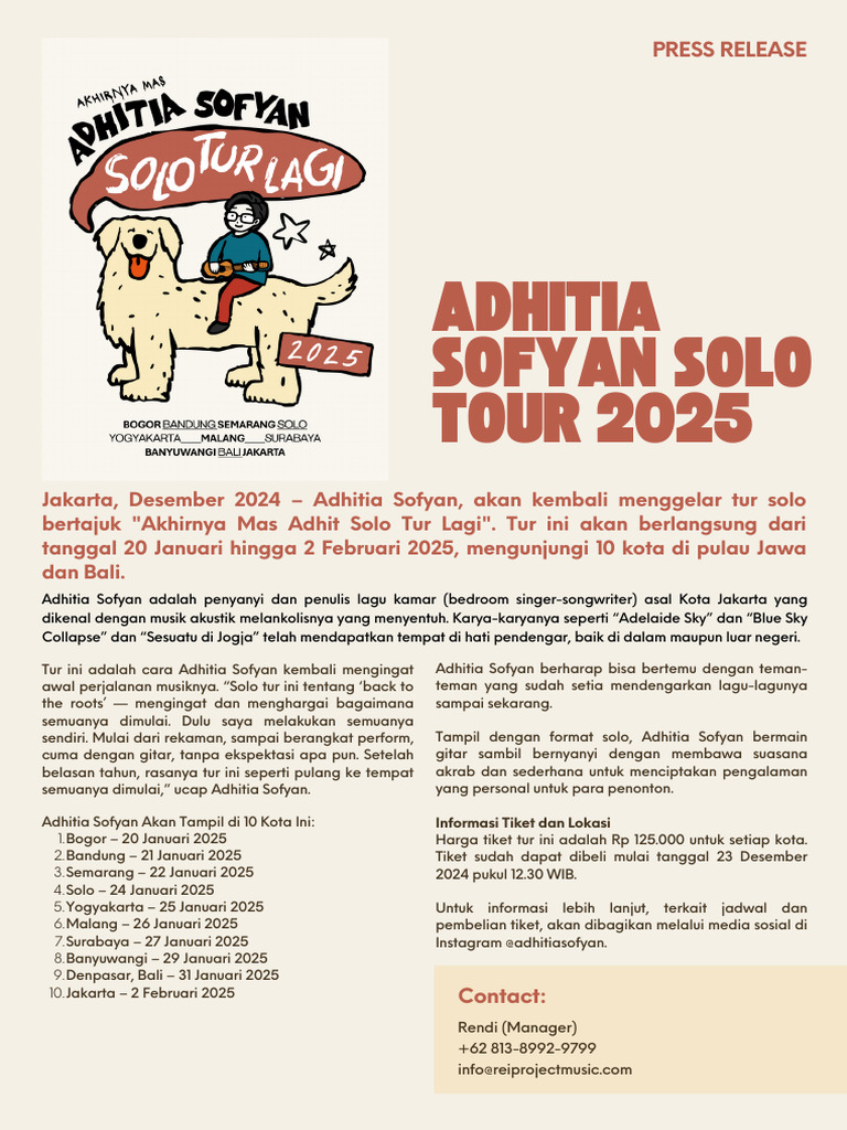 Adhitia Sofyan Solo Tur 2025 di 10 Kota | PDF
