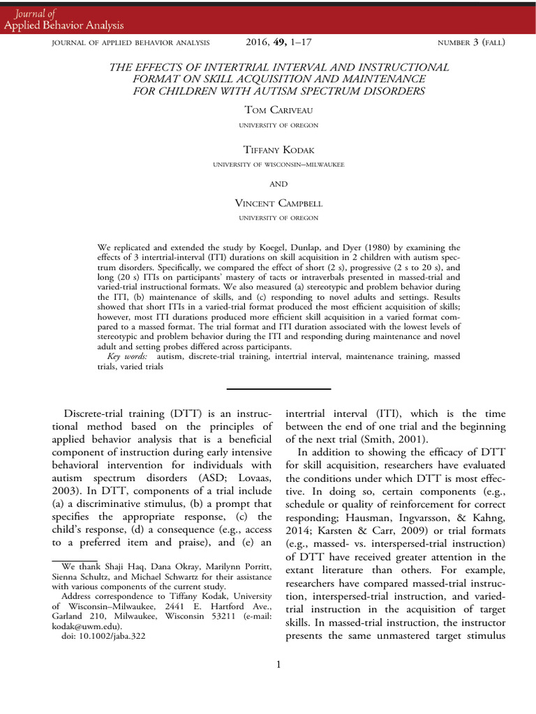 The Effects of Intertrial Interval and Instructional Format On Skill ...