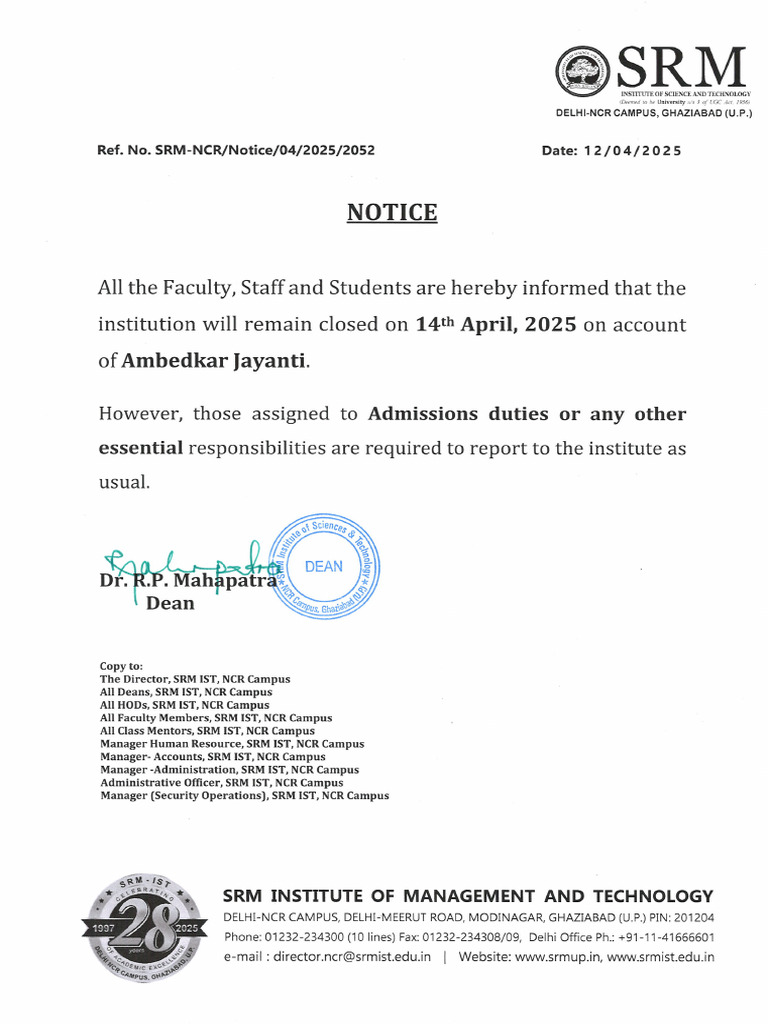 Holiday Notice - Ambedkar Jayanti | PDF