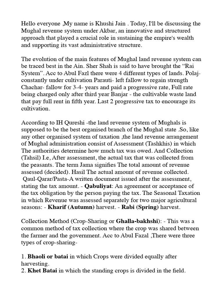 Land Revenue During Medieval India | PDF | Taxes | Mughal Empire