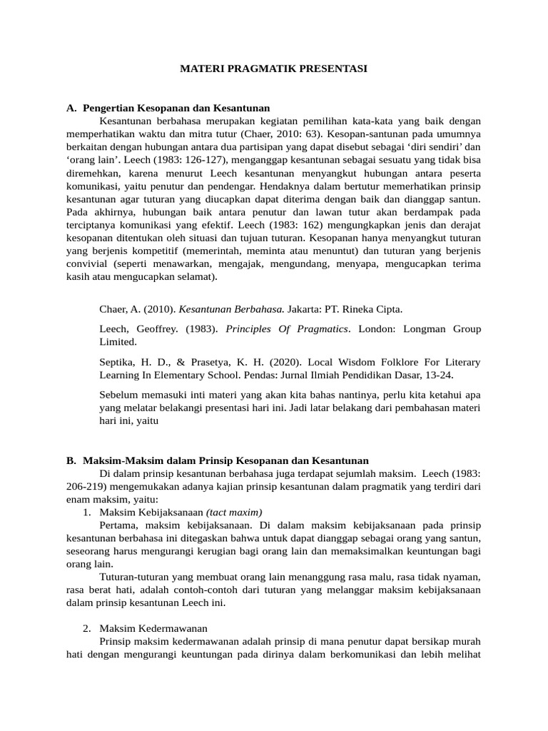 Materi Pragmatik Presentasi | PDF