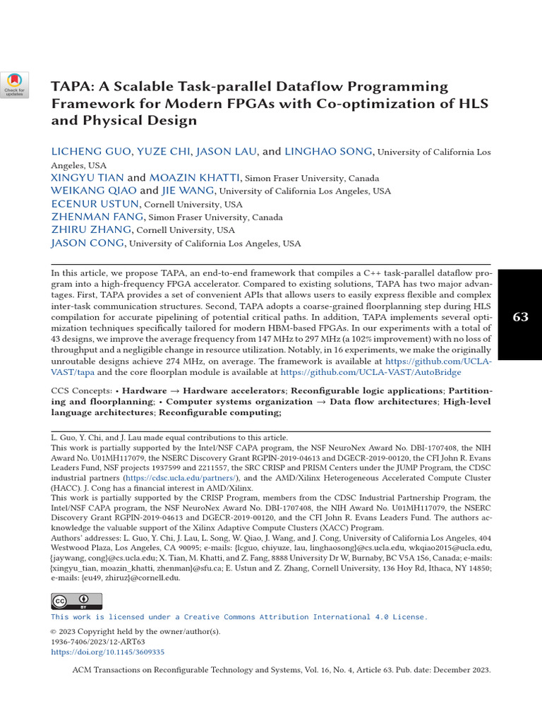 Tapa: A Scalable Task-Parallel Dataflow Programming Framework For Modern Fpgas With Co ...