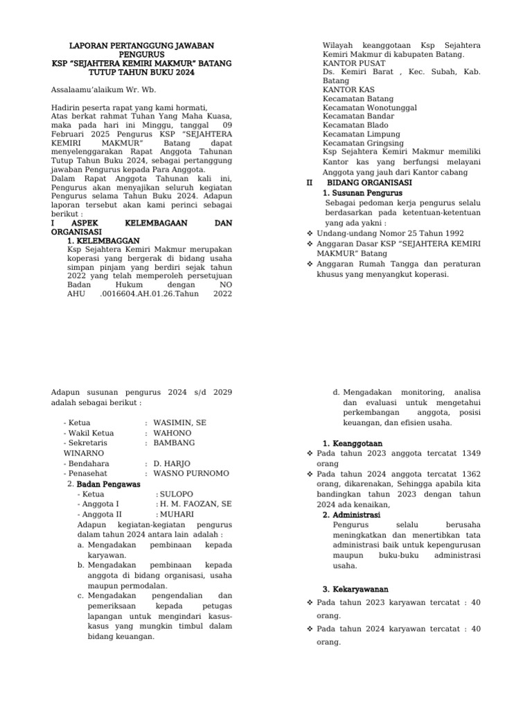 Laporan Pertanggung Jawaban Pengurus | PDF