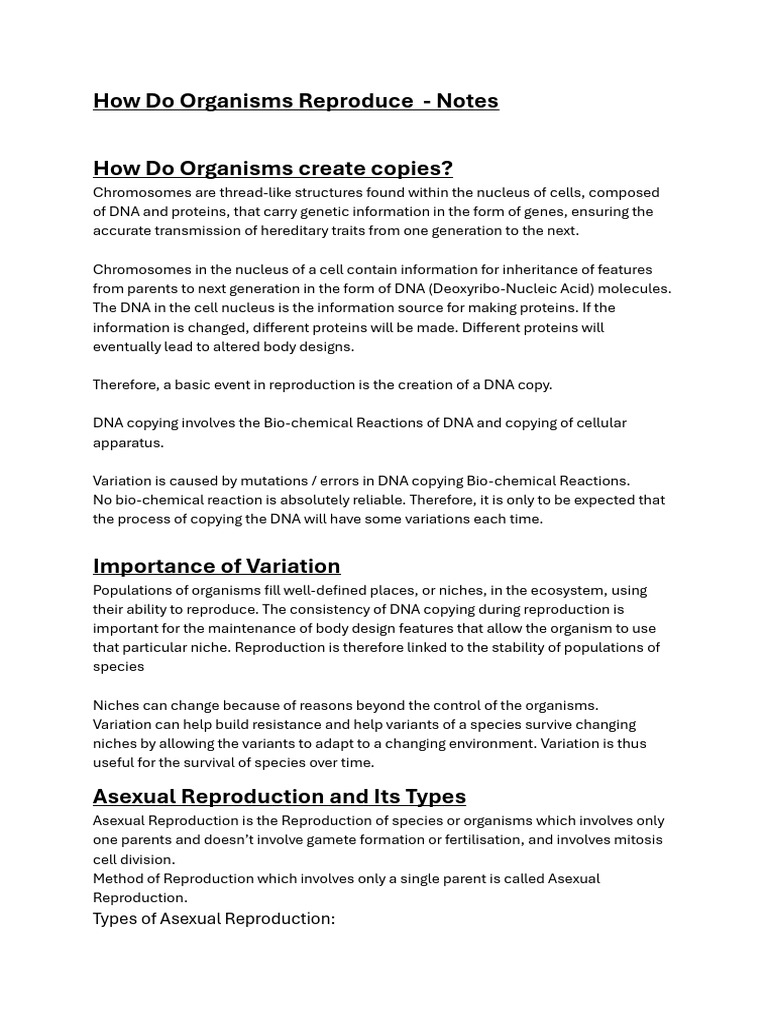 How Do Organisms Reproduce - Notes | PDF | Reproduction | Flowers