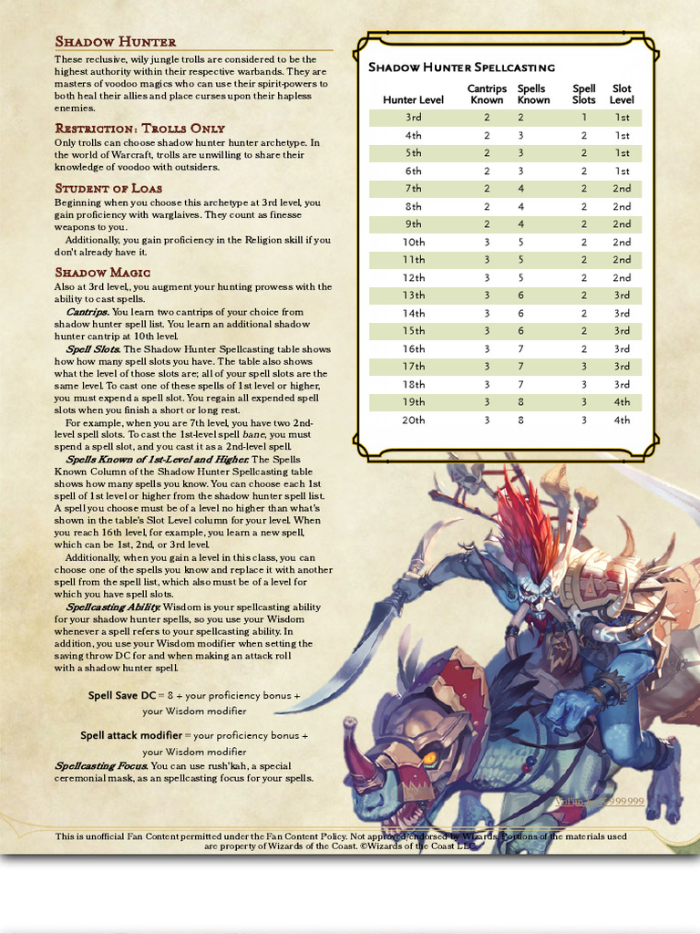 Hunter Archetype - Shadow Hunter (WC5e) - GM Binder | PDF