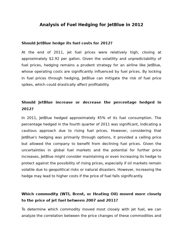 Analysis of Fuel Hedging For JetBlue | PDF | Hedge (Finance) | West ...