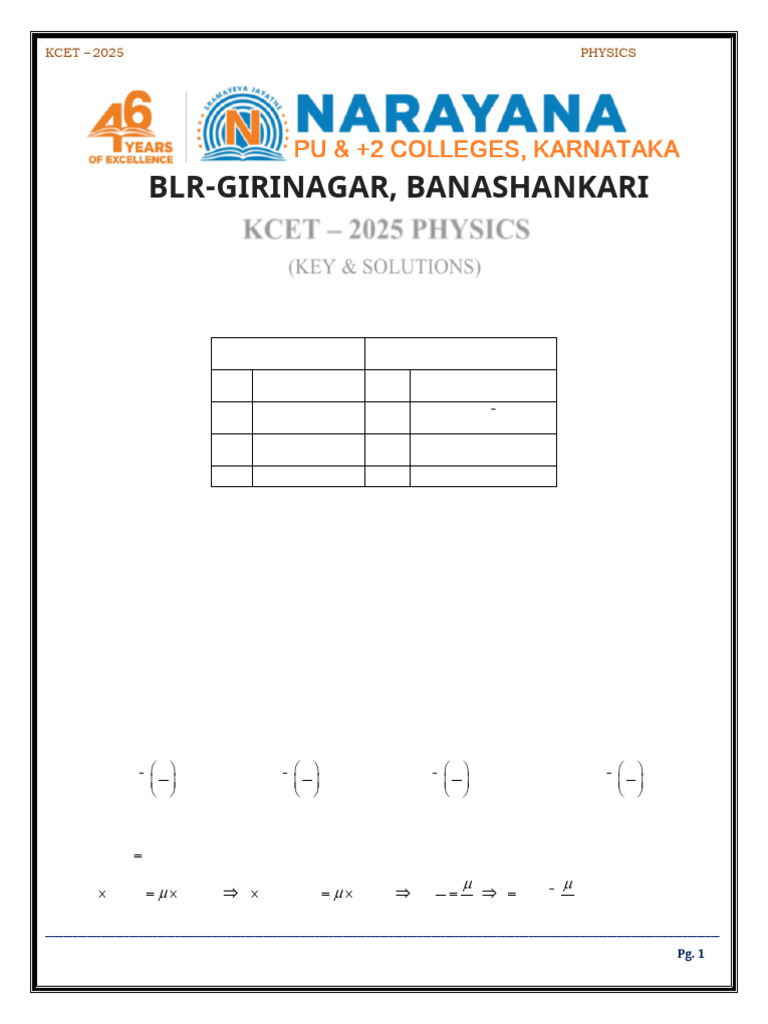 Physics Kcet 2025 Key & Solutions-Rev | PDF | Atomic Nucleus | Nuclear ...