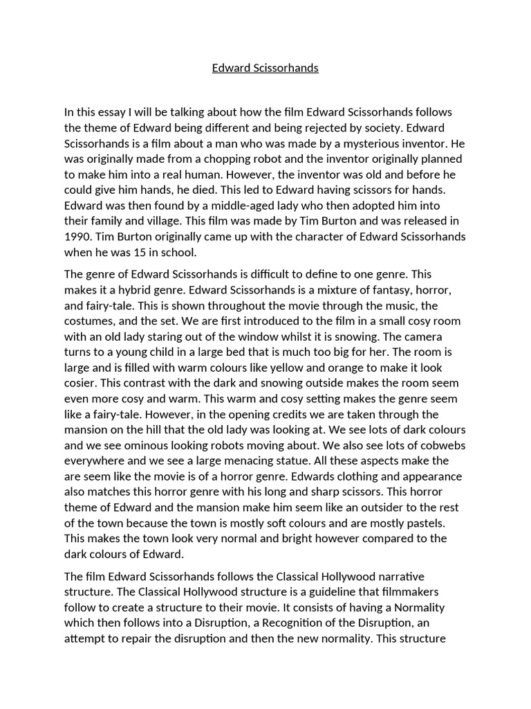 Edward Scissorhands Essay | PDF