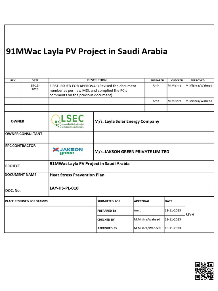 LAY-HS-PL-010-0 Heat Stress Prevention Plan | PDF