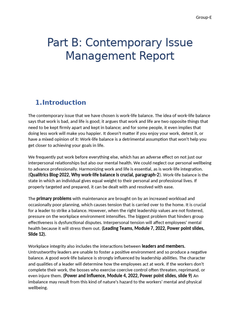 Part B-Contemporary Issue Management Report-Group-E | PDF | Leadership ...