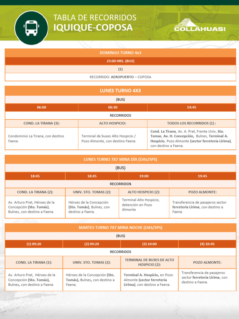 Tabla Recorridos Buses Iquique | PDF