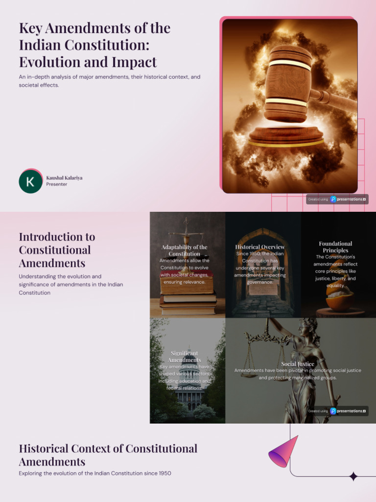 Amendments of The Indian Constitution Presentation | PDF