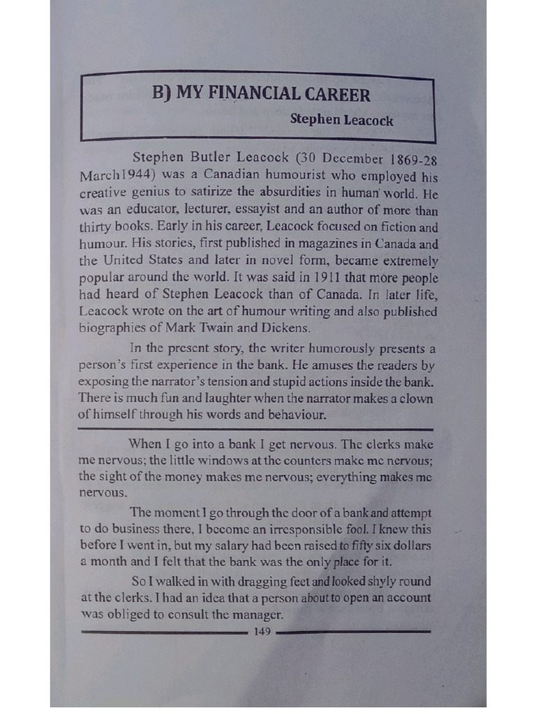 My Financial Career - Stephen Leacock | PDF