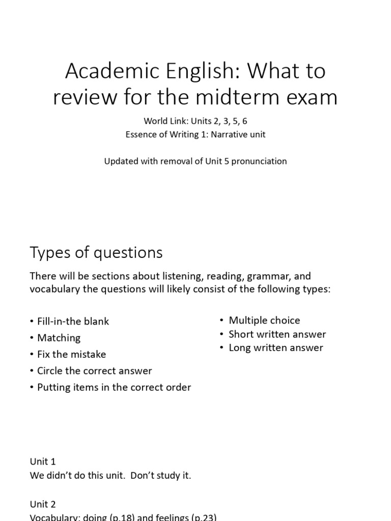 Academic English Midterm Review Spring 2025 v2 | PDF