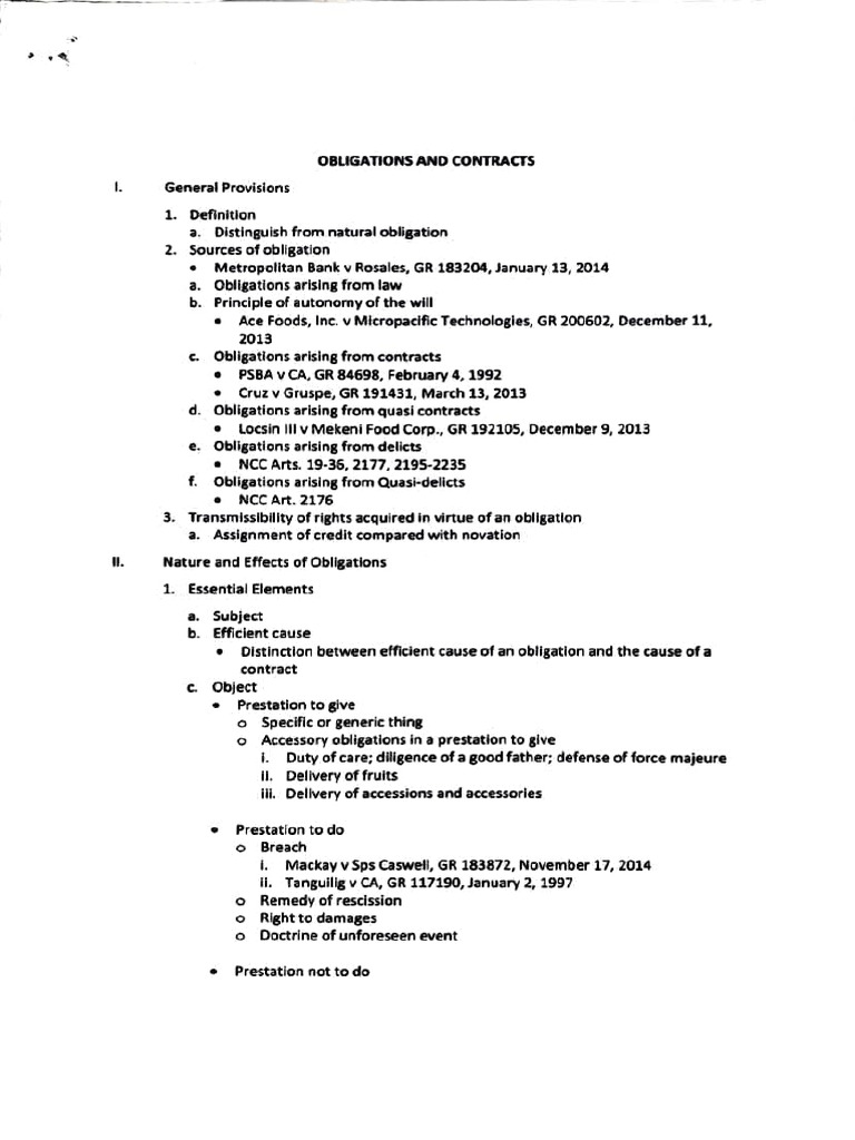 (Syllabus) Obligations and Contracts Course Outline | PDF | Law Of ...