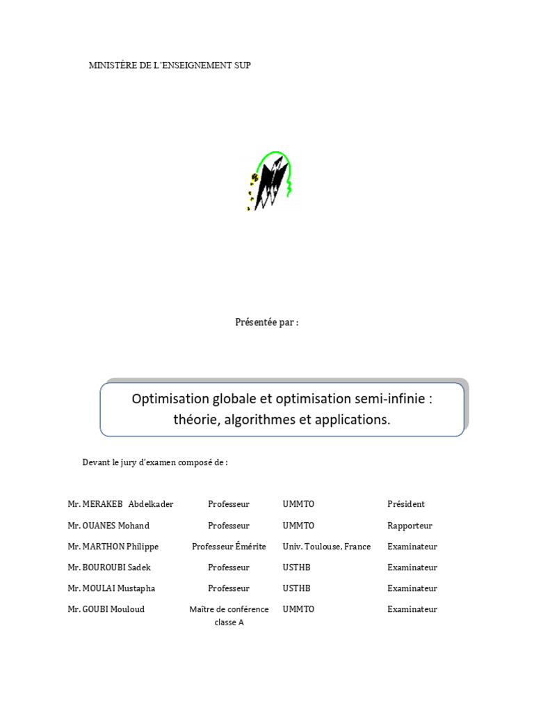 Optimisation Globale Et Optimisation Semi-Infinie Théorie, Algorithmes ...