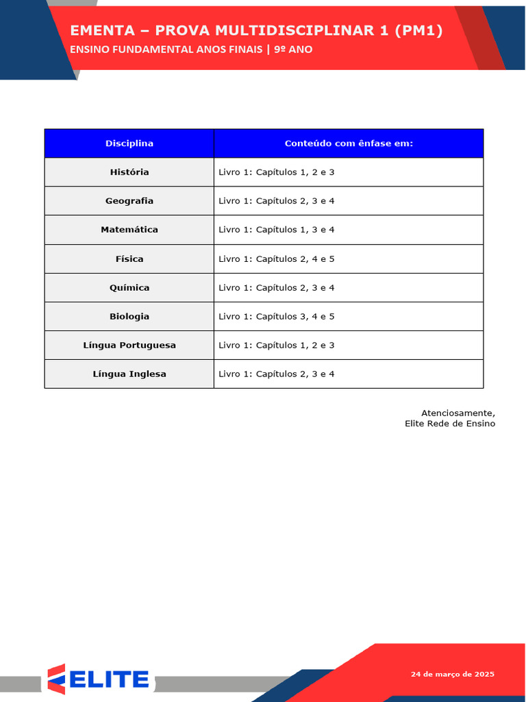 Ementa PM1 - 9º Ano | PDF