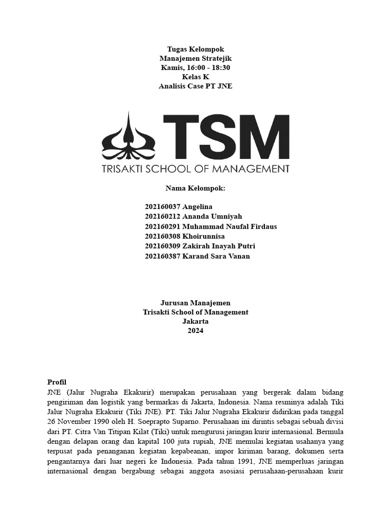 Analisis Strategi PT JNE dalam Logistik | PDF
