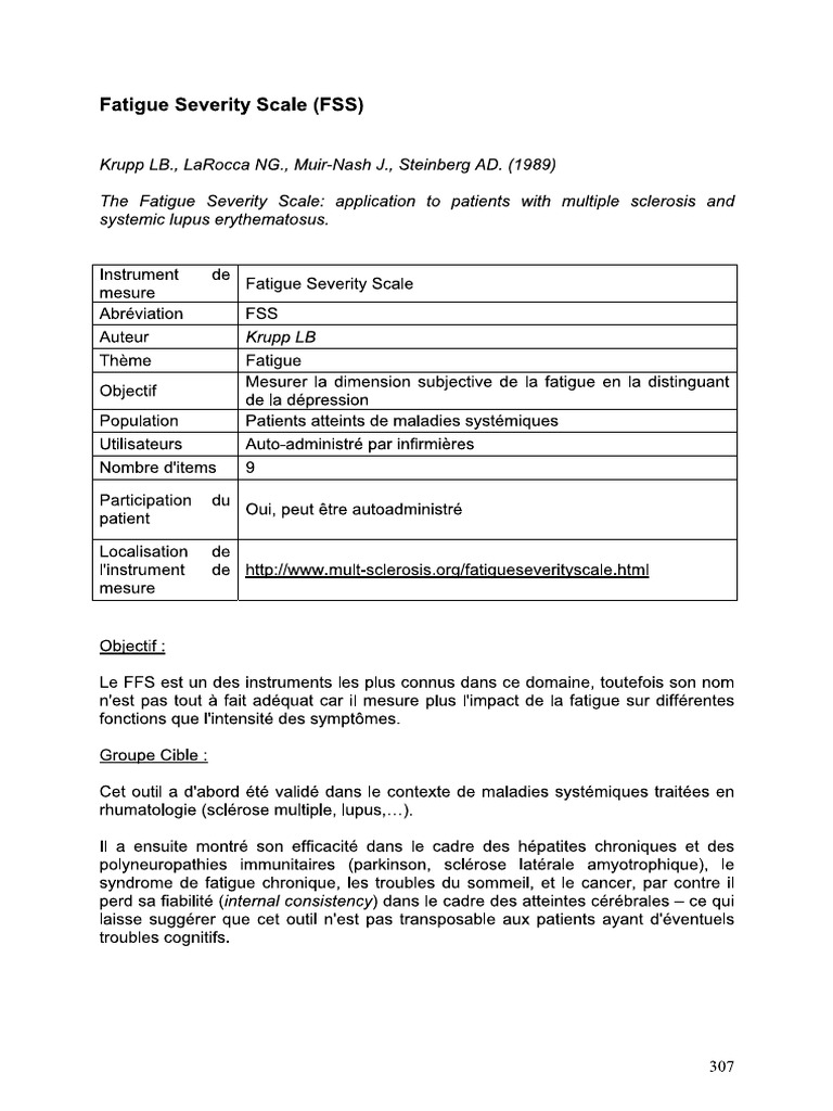Fatigue Severity Scale (FSS) FR | PDF