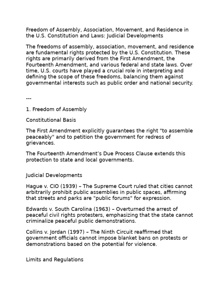 Freedom of Assembly, Associati | PDF | First Amendment To The United ...