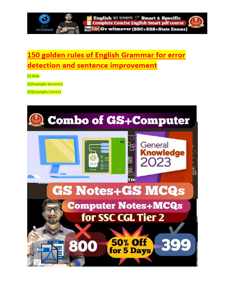 150 Golden Rules of English Grammar | PDF | Grammatical Number | Pronoun