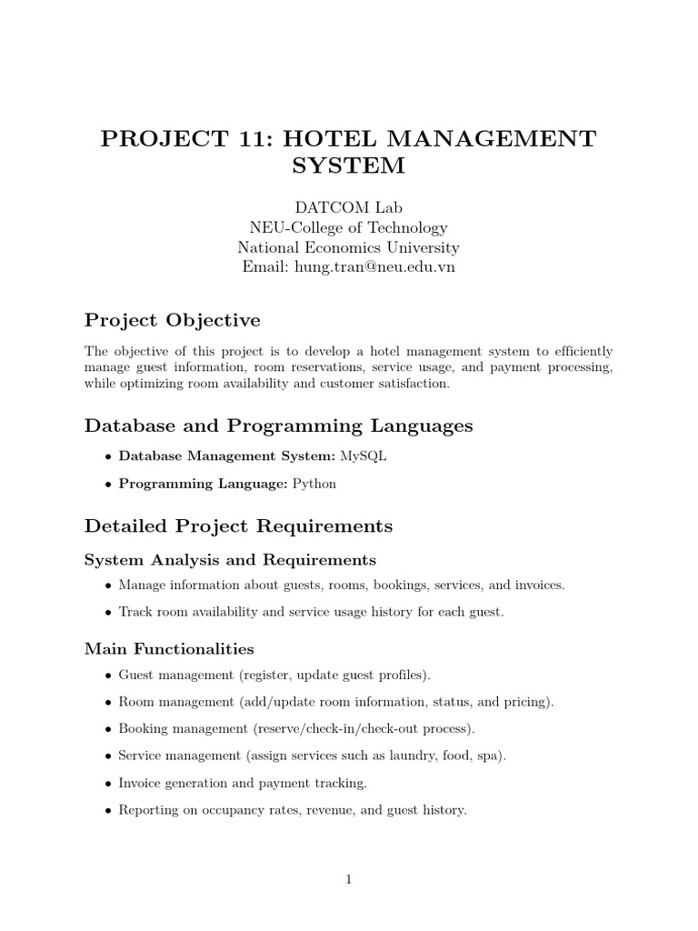 Project 11 Hotel Management | PDF | Databases | Software Engineering
