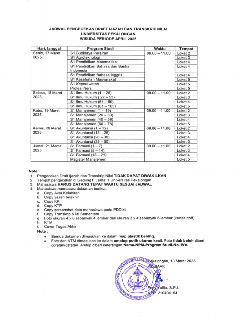 Jadwal Pengecekan Ijazah 2025 | PDF