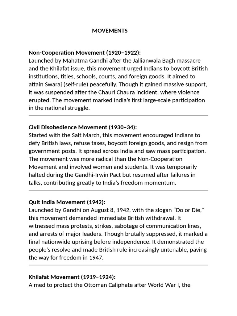 Key Indian Freedom Movements Overview | PDF | Indian Nationalism ...