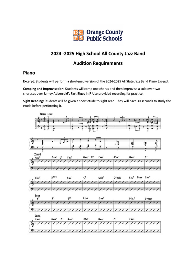 OCPS HS ACJazz Requirements - Piano 24-25 | PDF