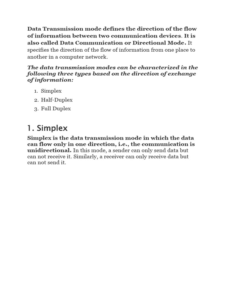 1.4 Data Trasmission Mode | PDF | Duplex (Telecommunications) | Data ...