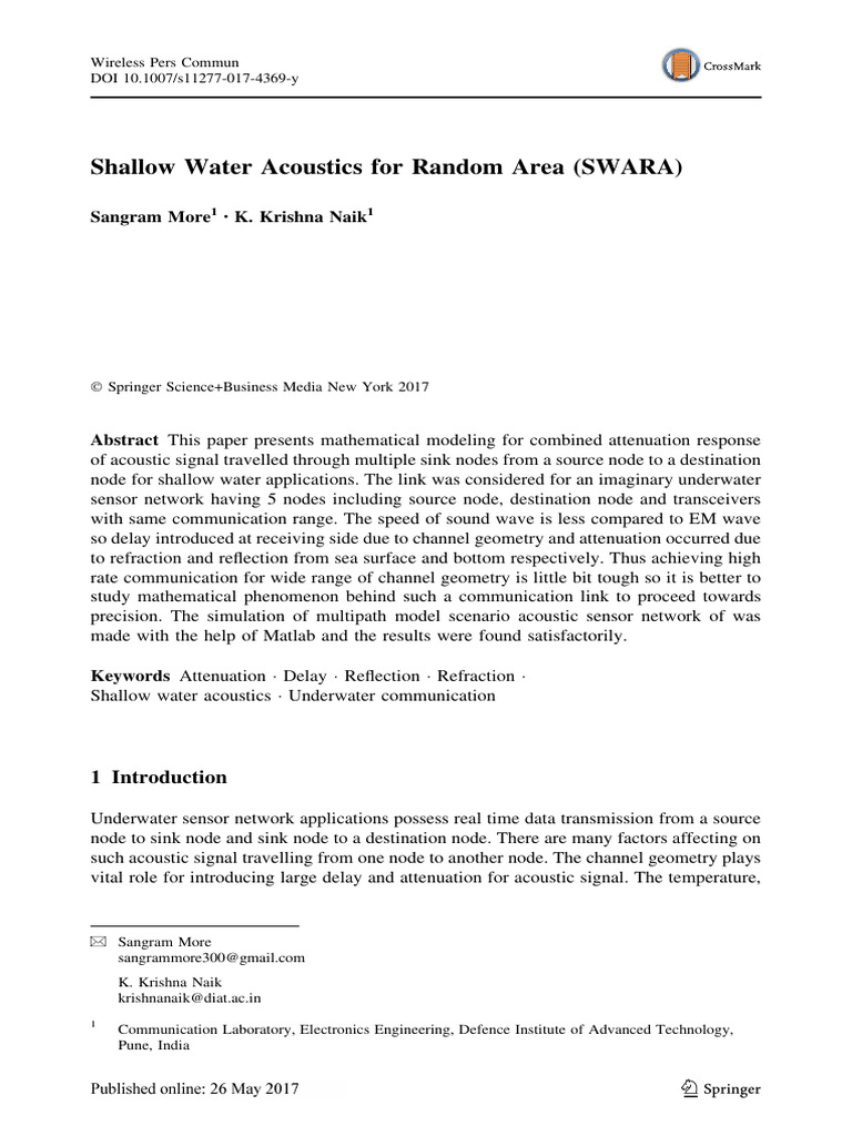 Shallow Water Acoustic Signal Modeling | PDF | Reflection (Physics) | Waves