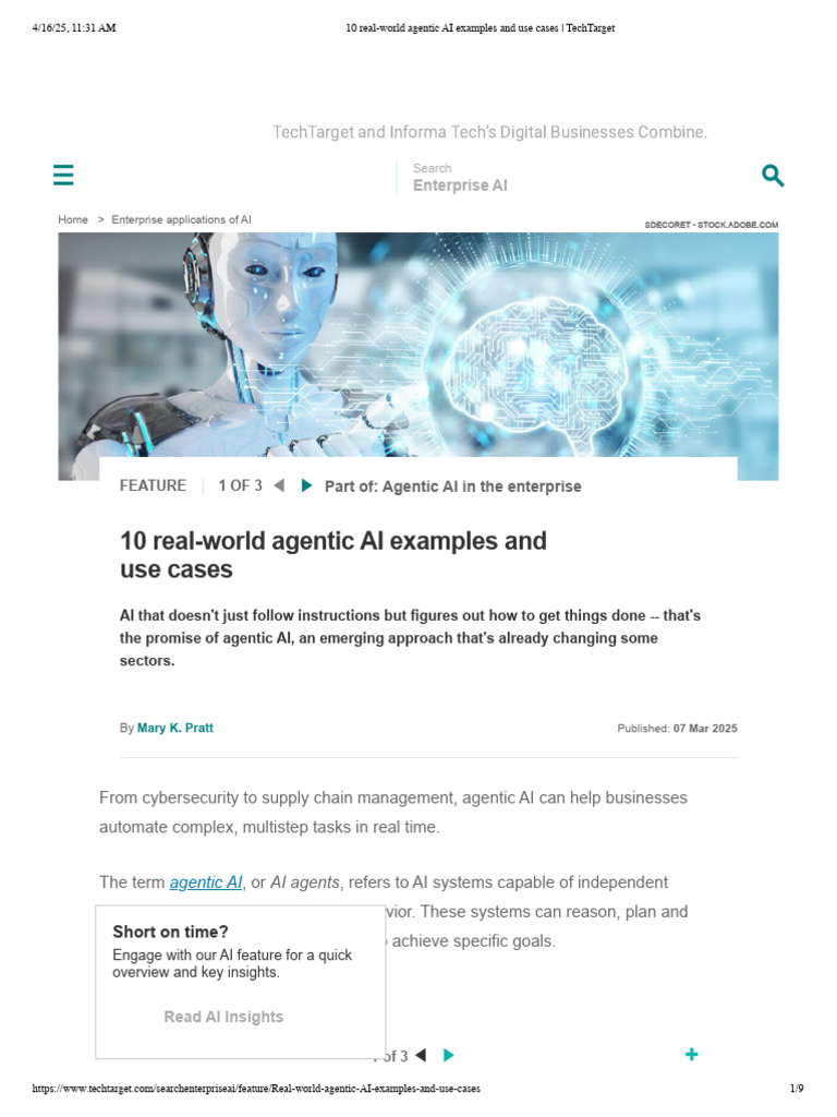 10 Real-World Agentic AI Examples and Use Cases - TechTarget | PDF ...